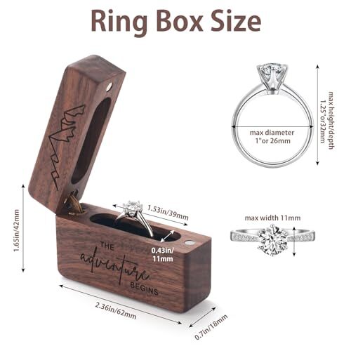 Slim Engagement Ring Box, Wooden Wedding Ring Box for A: The adventure ...