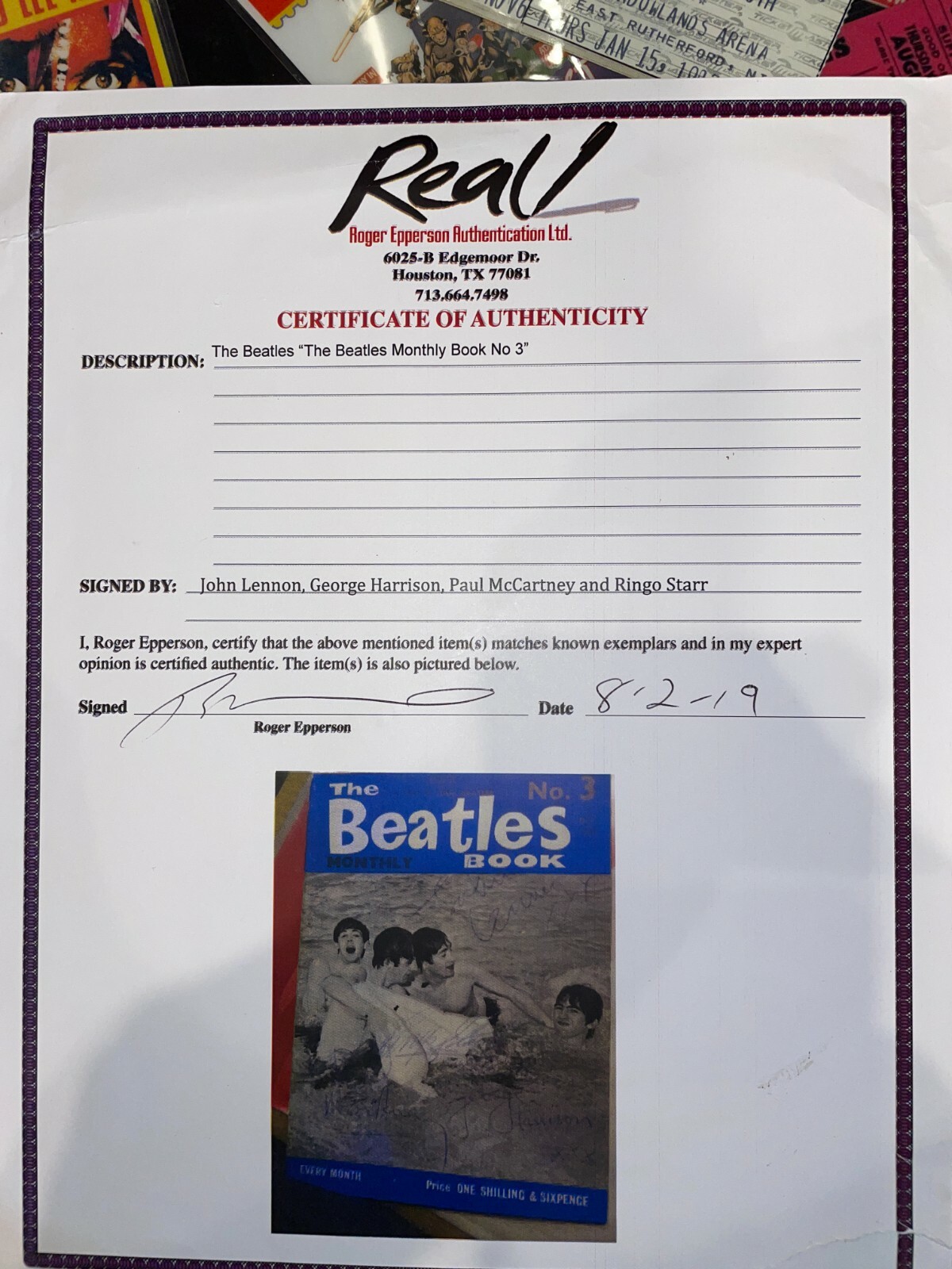 Beatles autographed framed display guitar vintage fan magazine Beckett ...