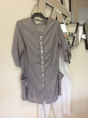 FILO Grey Silver Long Tunic Top 3/4 Tab Sleeve PC L 12 14 | eBay Australia