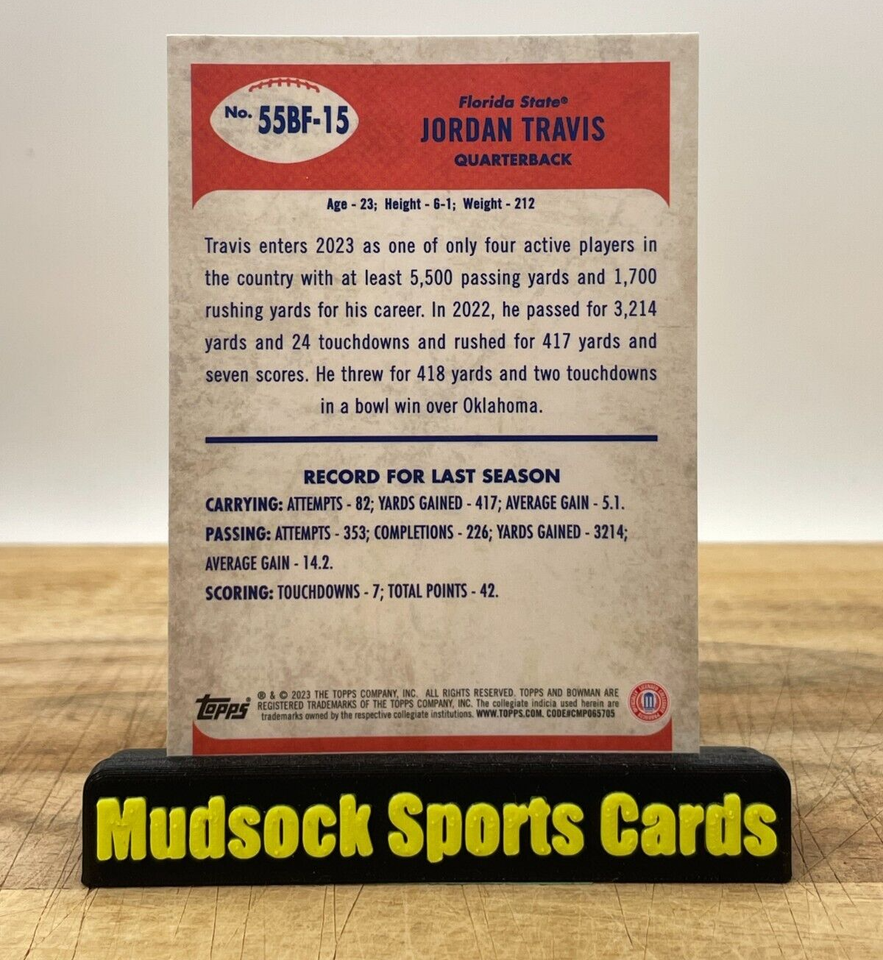 JORDAN TRAVIS - 2023 Topps Bowman U Chrome - 1955 Bowman - Florida St ...