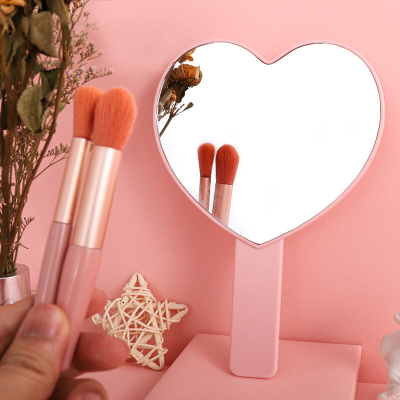 1Pcs Heart-Shaped Travel Handheld Mirror Cosmetic Hand Mirror with ...