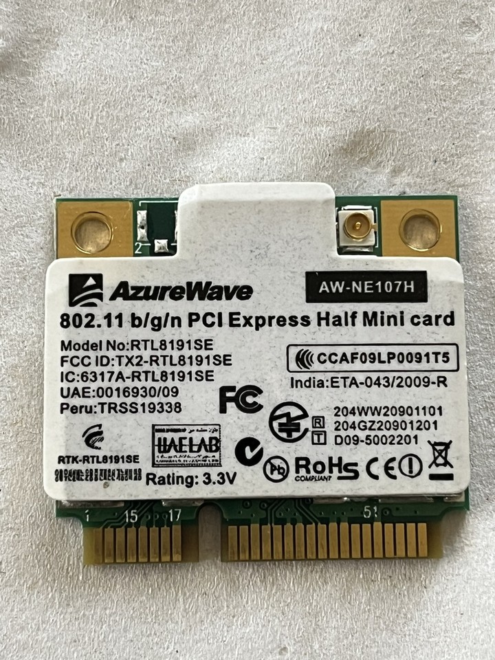 Azureware AW-NE107H Wireless-N 802.11b/g/n PCIe Half Mini Card ...