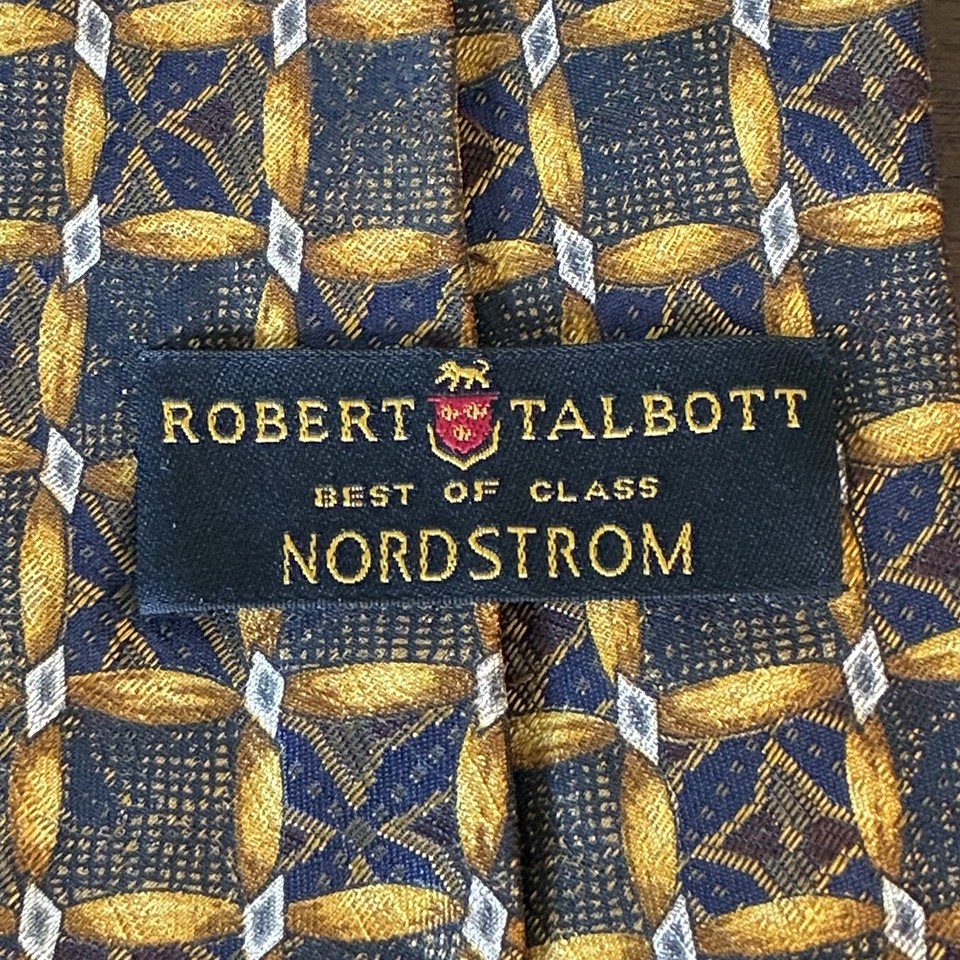 Robert Talbott Best of Class Tie Gold Brown Blue Basket Weave Geometric ...