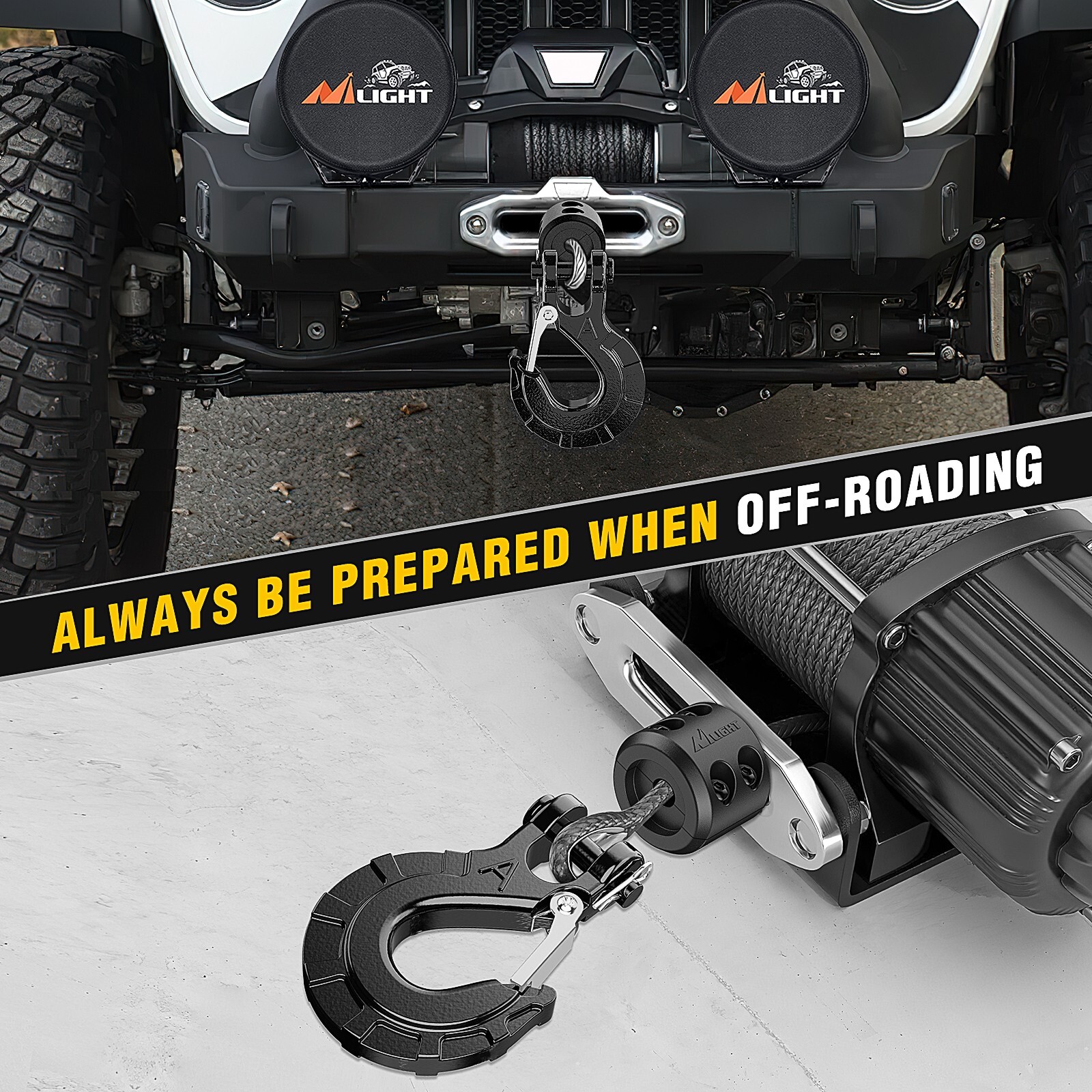 Nilight Forged Steel Winch Hook 3/8" Grade 70 Safety Latch Winch Cable ...