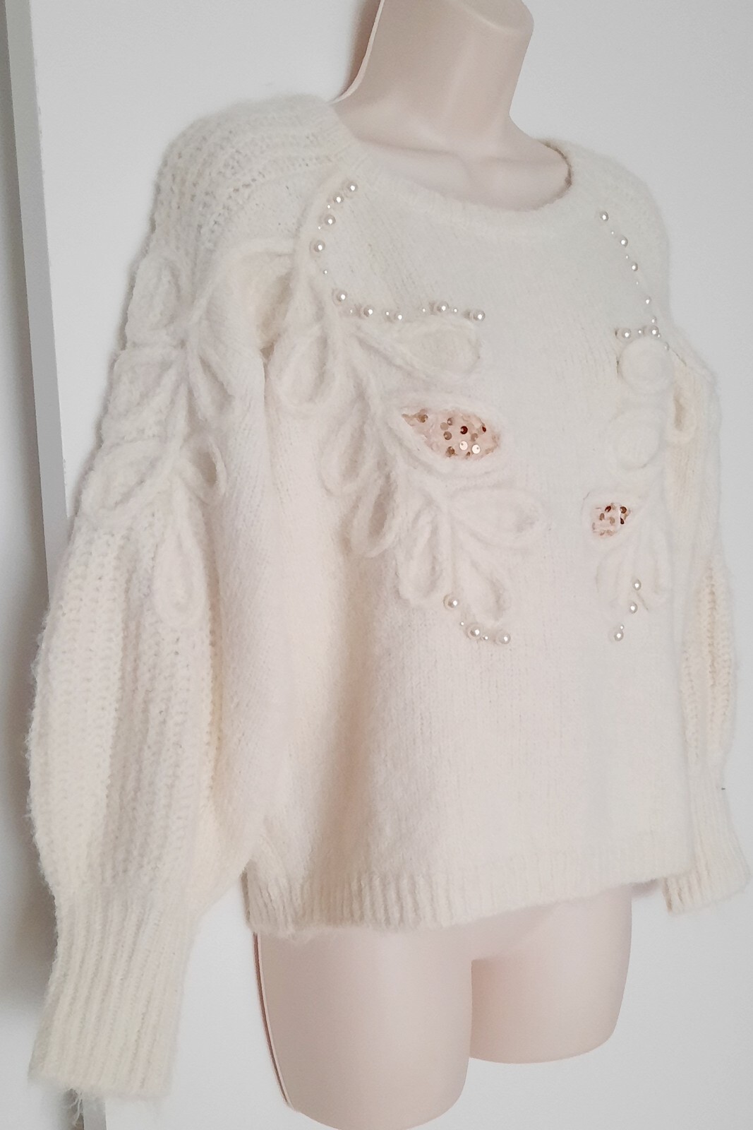 L/C Lizette Collection Cozy Beaded Sweater Pullover Beige Size M NWT | eBay