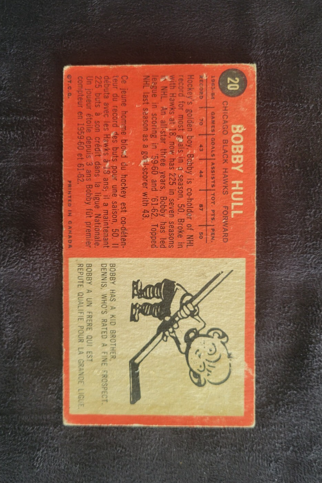 TOPPS 1964-65 TALL BOYS BOBBY HULL SP #20 CHICAGO BLACK HAWKS NHL GOOD ...