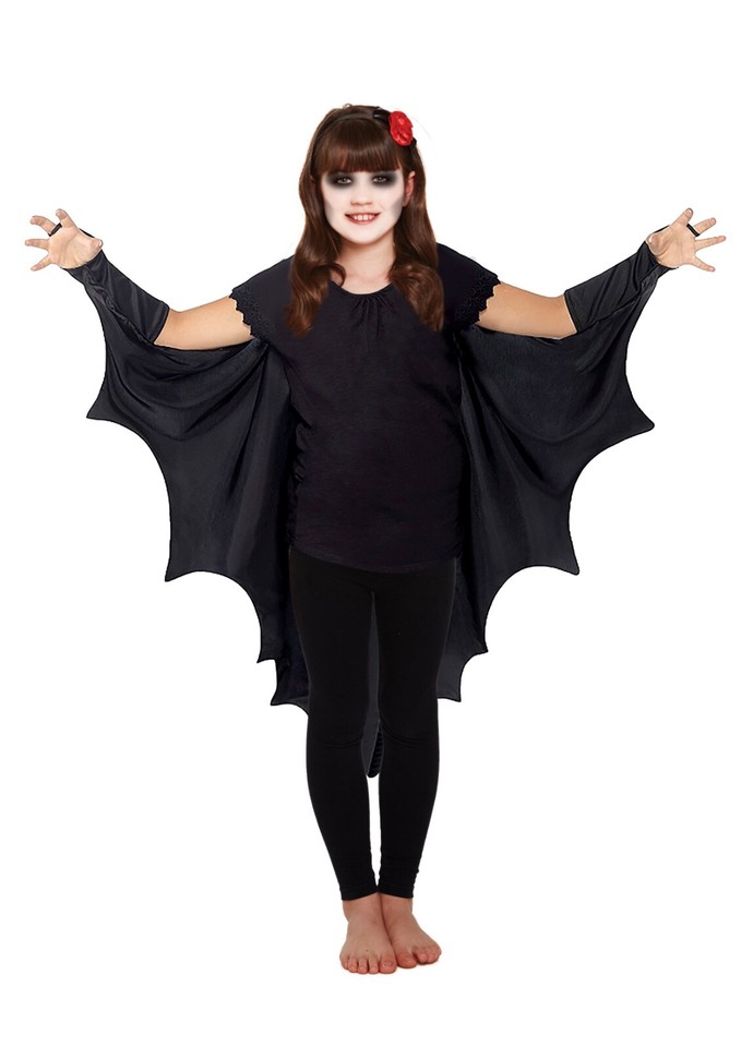 Deluxe Black Bat Wings Cape Children’s Girls Halloween Fancy Dress ...