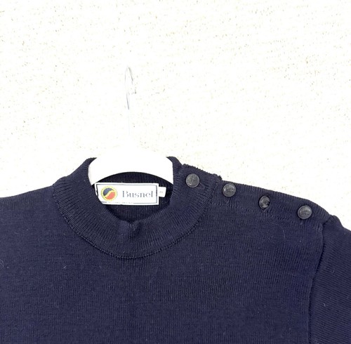 Busnel France Women’s Knitted Wool Navy Blue Sweater Logo Buttons size ...