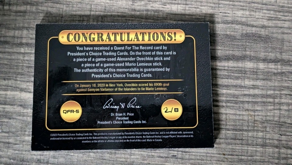 President's Choice Quest For The Record Ovechkin Mario Lemieux Game ...