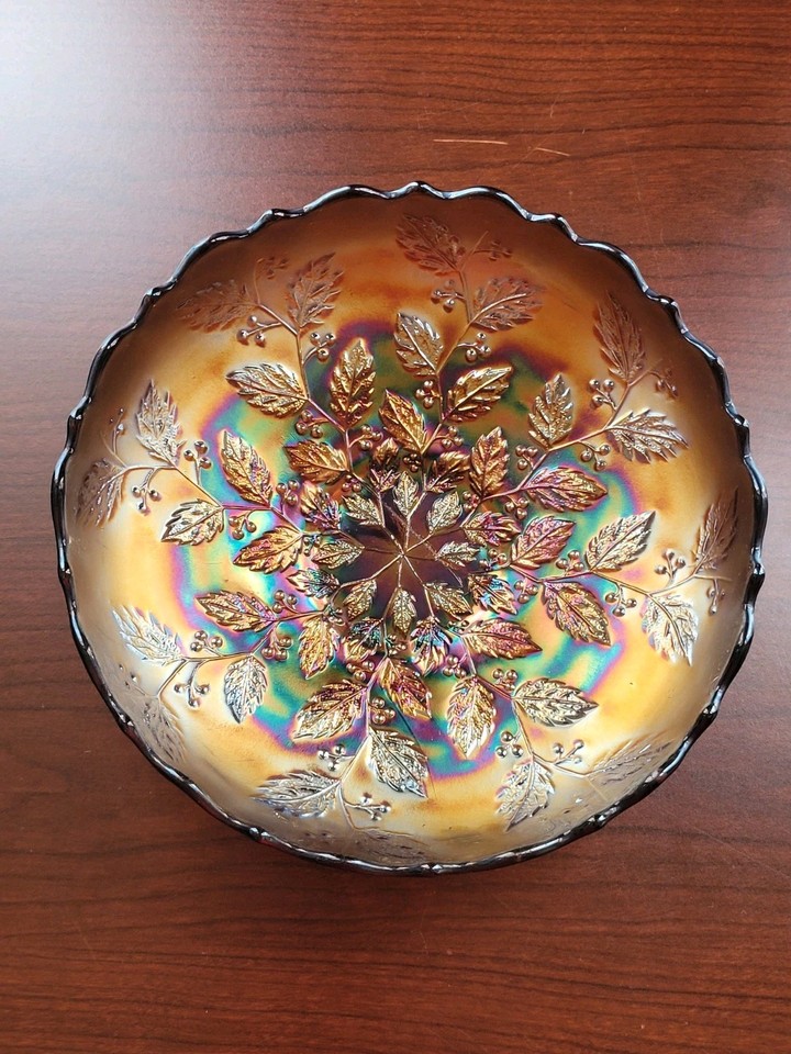 Nice Amethyst Fenton Carnival Glass Holly Pattern Ice Cream Shaped Bowl ...