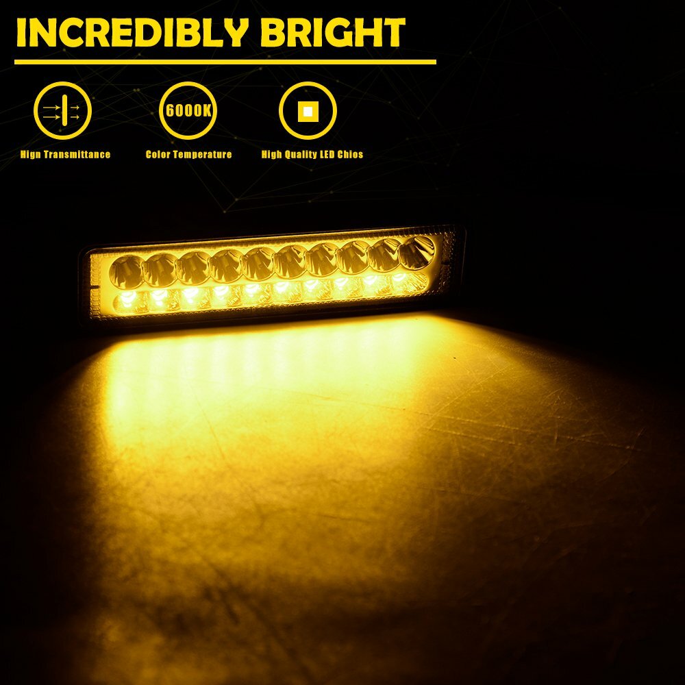 2X 6INCH White & Amber LED WORK LIGHT BAR COMBO OFFROAD DRIVING FOG ...