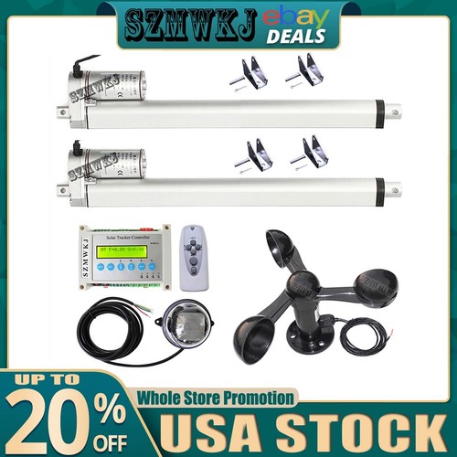 Dual Axis Solar Tracker Controller + Wind Sensor + 12" Inch 12V Linear ...