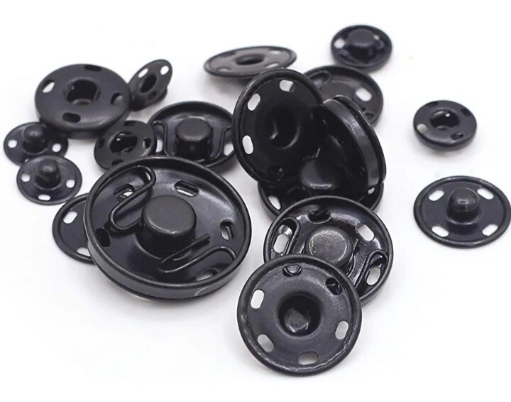 Black Press Stud Buttons Metal Studs Snap Fastener Sew On Titch Button ...