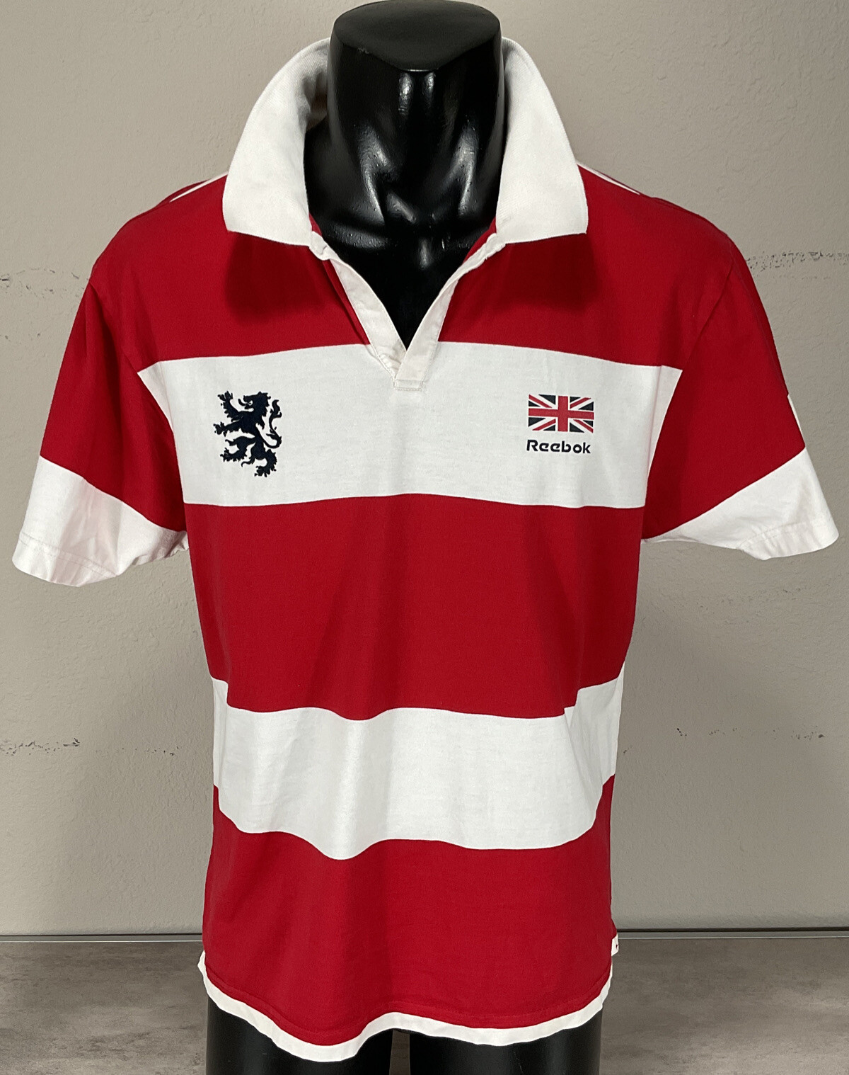 Reebok Classic 80s Vintage Polo Red White Stripe Brit… - Gem