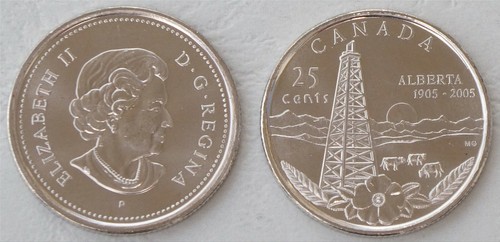 Canada 25 Cent Commemorative Coin 2005 100 Years Alberta KM# 530 ...