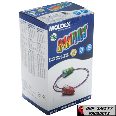 100 Pair Moldex Spark Plugs 6654 Corded Foam Ear Plugs NRR 33 Hearing ...
