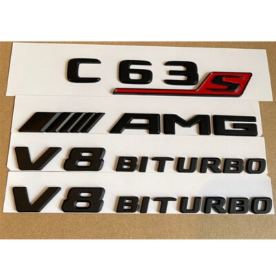 Matte Black Red C63s AMG V8 BITURBO Sticker Emblem Badge for Benz C63s ...