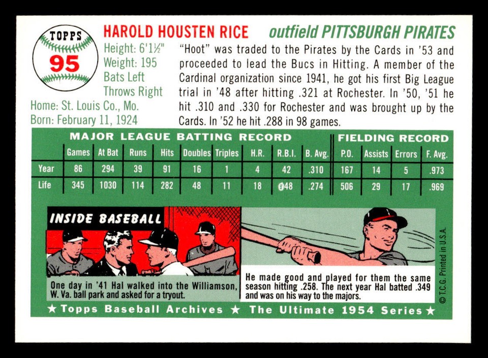 1994 Topps Archives (1954) # hal rice Near mint or better | eBay