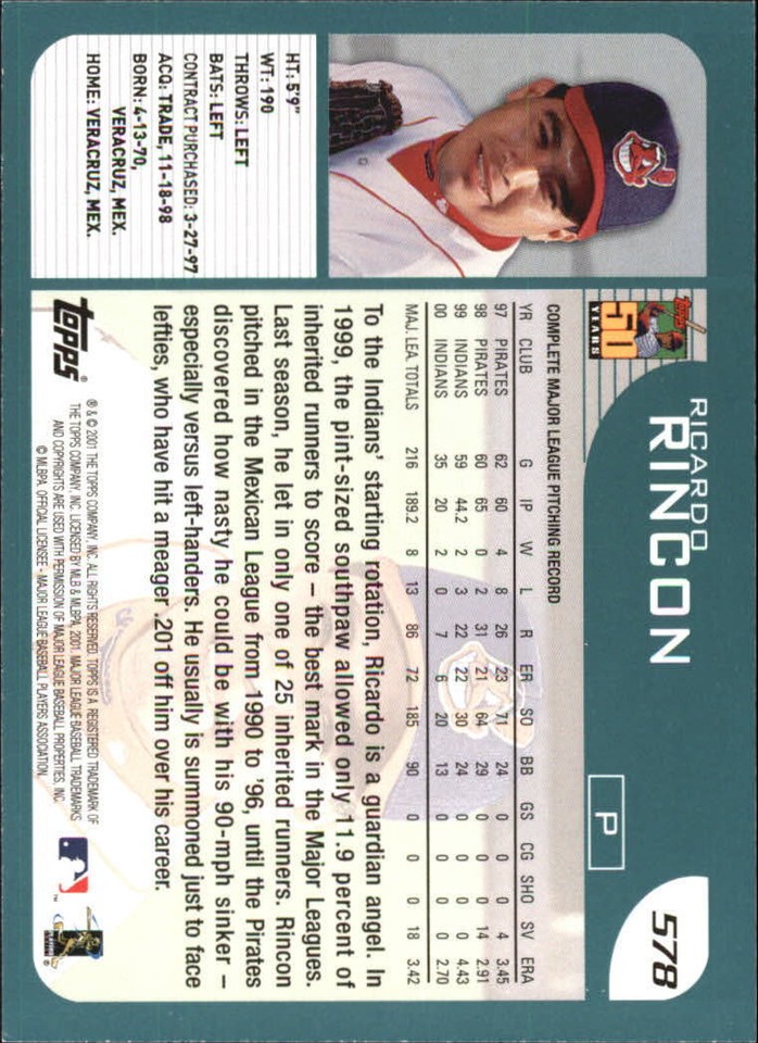 2001 Topps Baseball Card #578 Ricardo Rincon | eBay