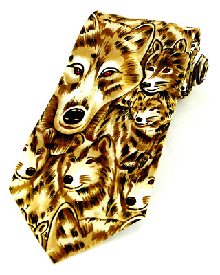 Wolf Faces Men's Necktie Wildlife Animal Wolves Nature Wildlife Brown ...