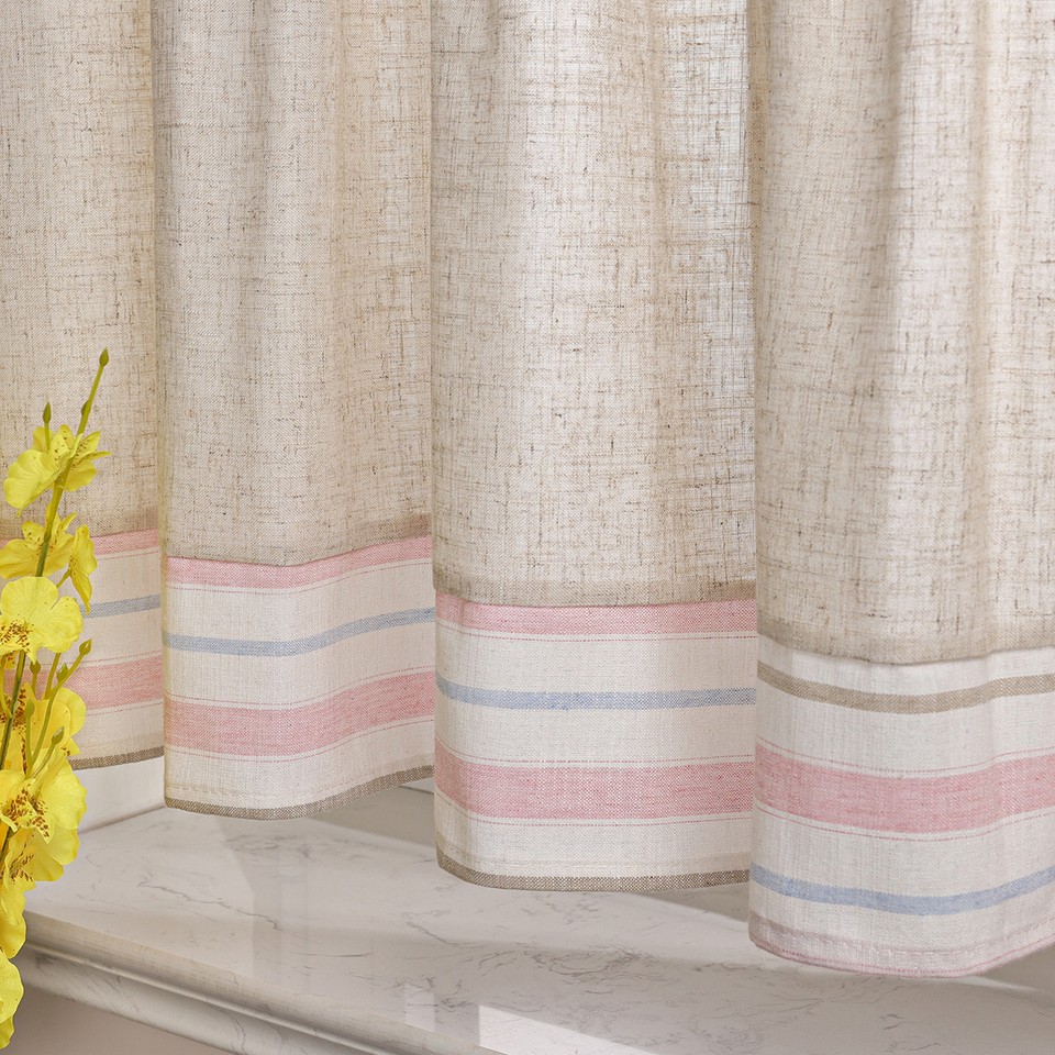 2pcs Flax Short Curtains Cafe Kitchen Small Net Curtains Valance Window ...