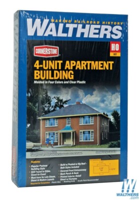 NEW Walthers Four-Unit Brick Apartment Building Kit HO Scale Train FREE ...
