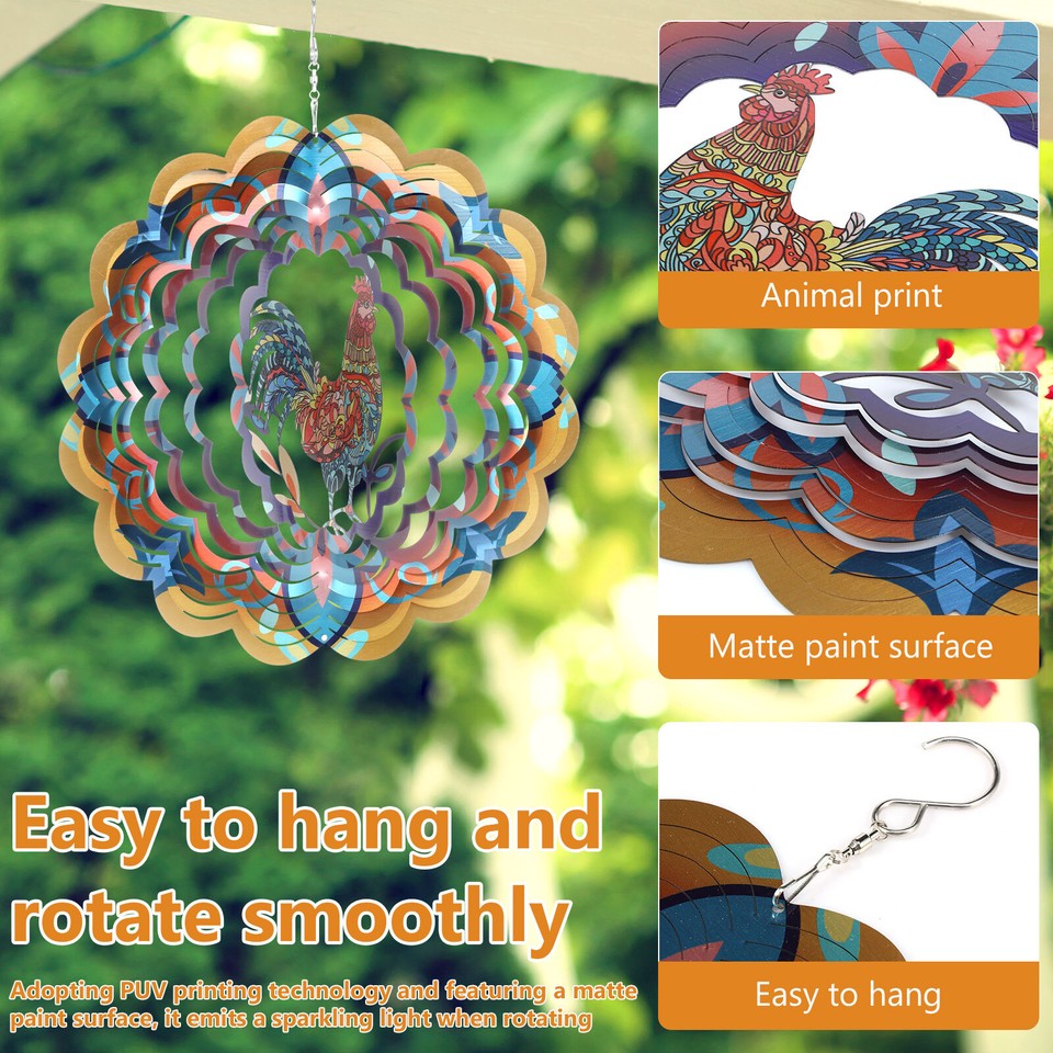 Rooster Wind Spinner 3D Hanging Rooster Wind Catcher 12 Inch Stainless ...