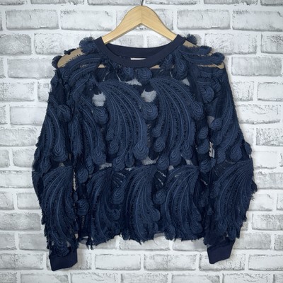 Anthropologie Pepin Navy Blue Sheer Embroidered Mesh Pullover Top ...