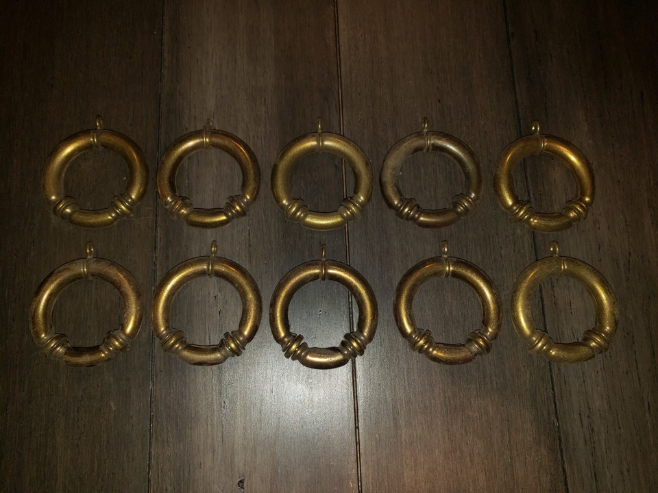 Vtg Brass Curtain Rod Rings Qty 10 Drape Holders Rod Rollers Wheels ...