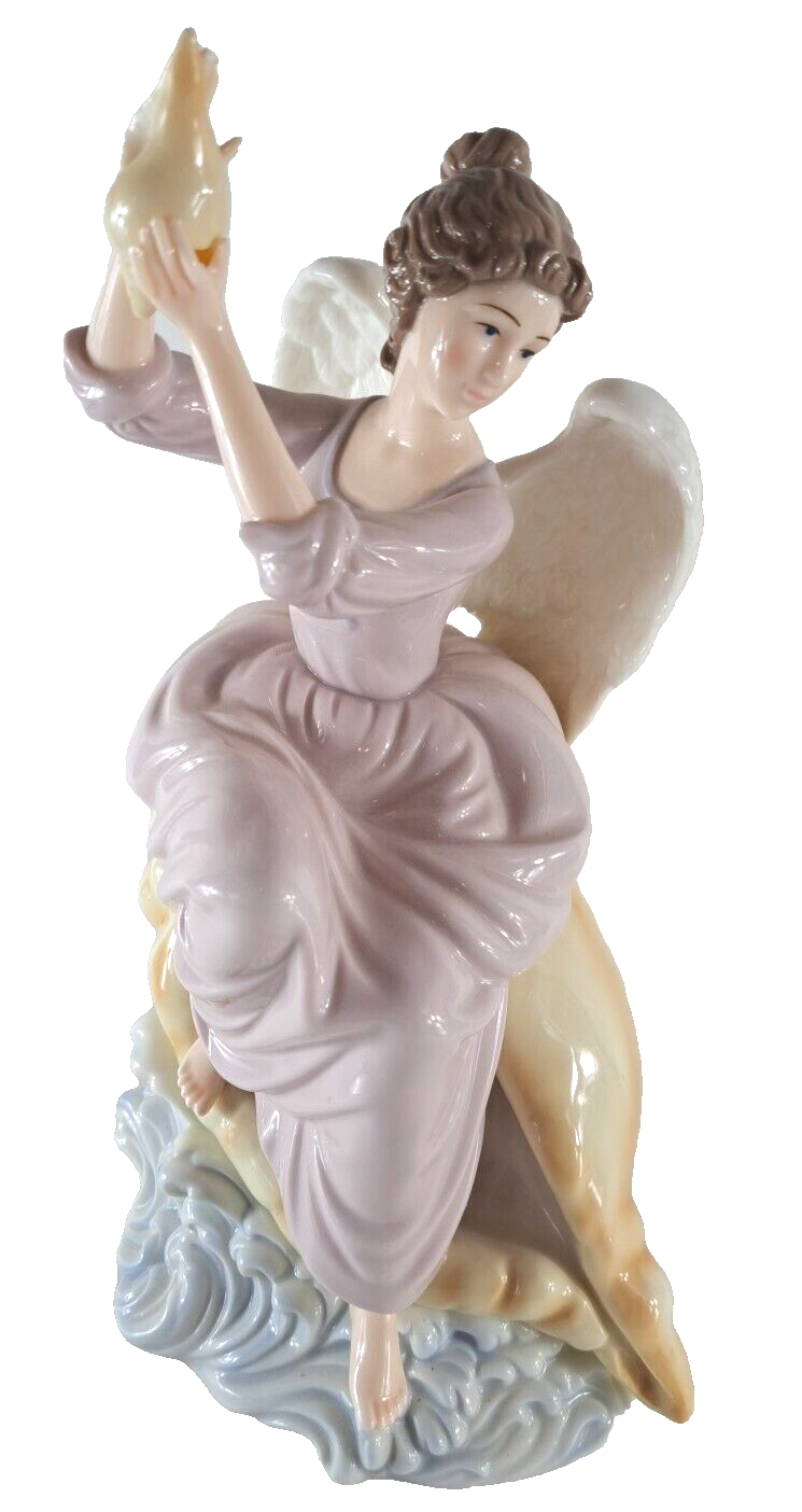 OWell Porcelain Angel Holding Conch Seashell Waves Beach Decor Pastel ...