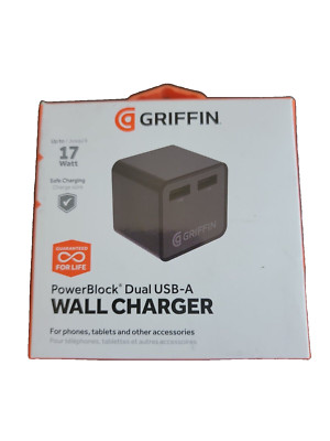 Griffin PowerBlock Dual USB-A 17W 3.4Amp Universal Wall Charger/Adapter ...