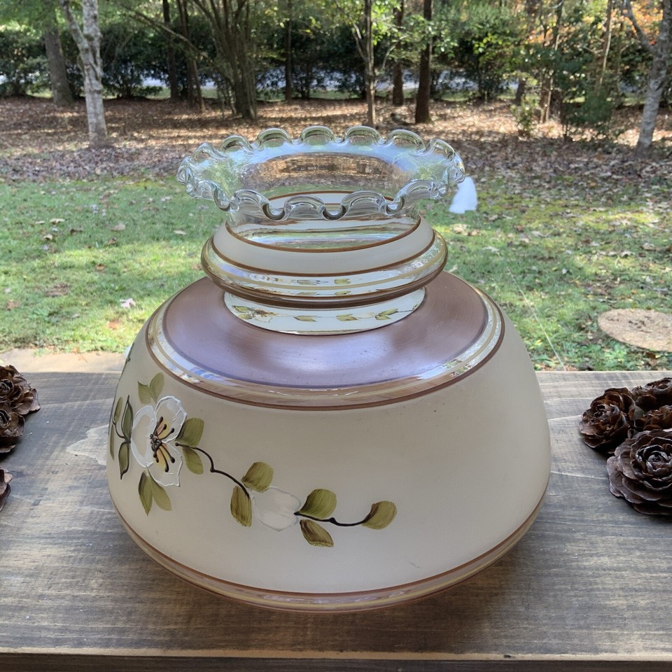 Rare Vintage Glass Parlor Lamp Shade with 10-inch Fitter Hand-Painted ...