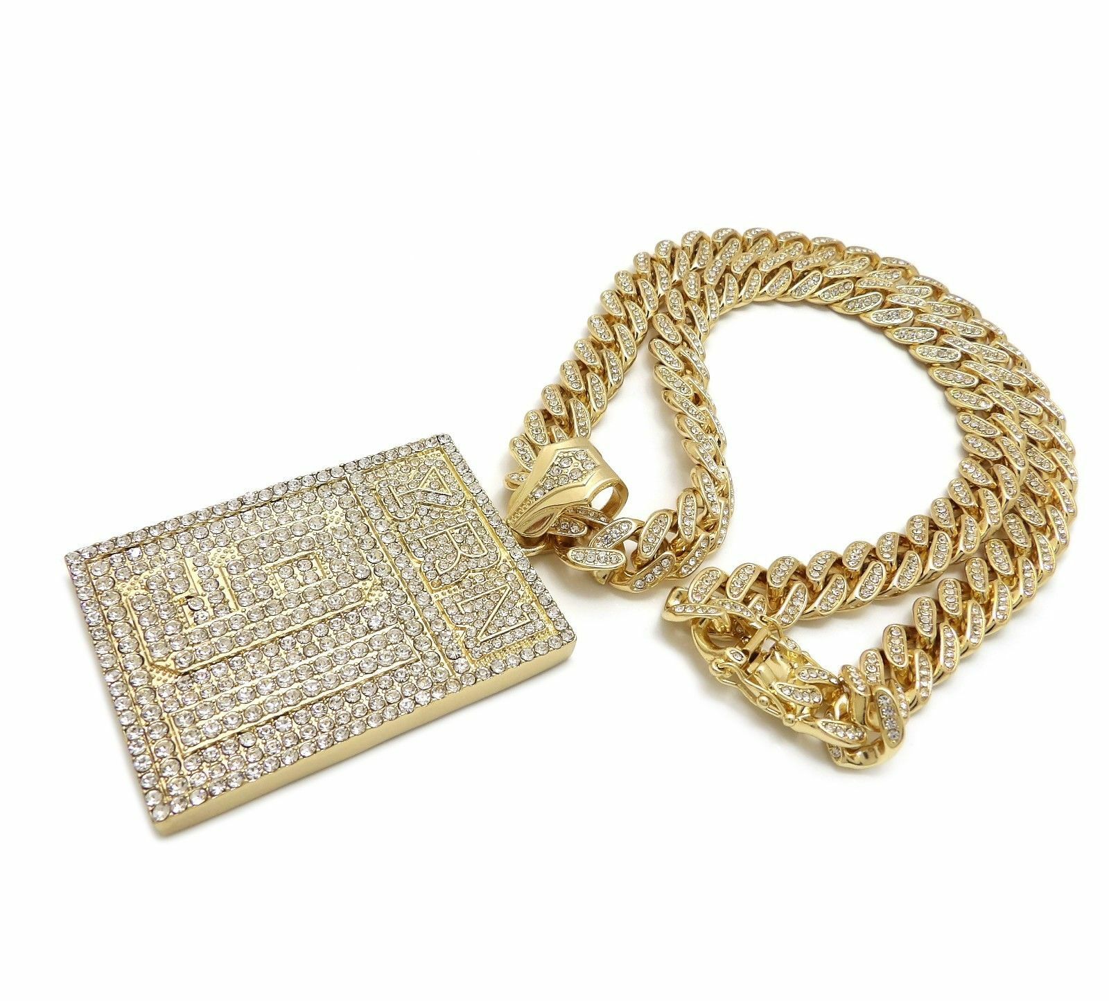 HIP HOP MIGOS YRN 91 PENDANT & ICED MIAMI CUBAN CUBIC ZIRCONIA CHAIN ...