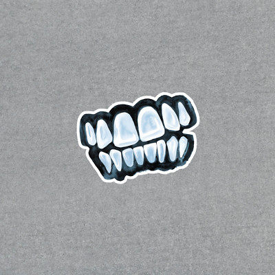 Glossy Black & White Cartoon Teeth Sticker - Funny Dental Grillz Decal ...