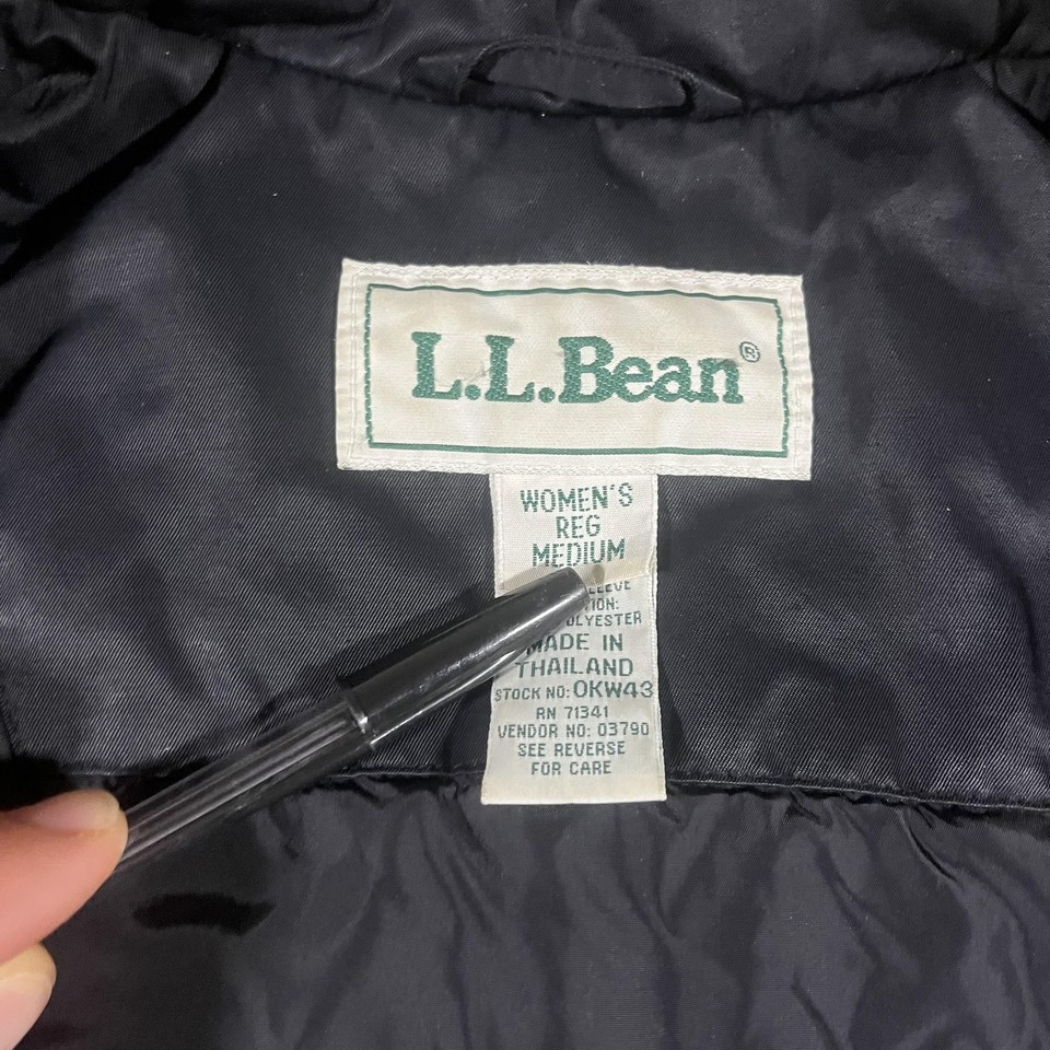 Vintage LL Bean Jacket Womens M Black Insulated Nylon Full Zip Collared ...