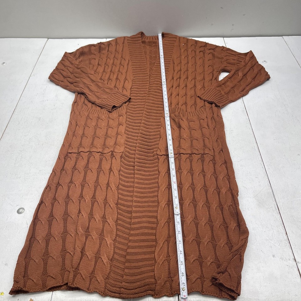 Cable Knit Duster Sweater Cardigan Womens 3XL Brown Open Front Pockets ...