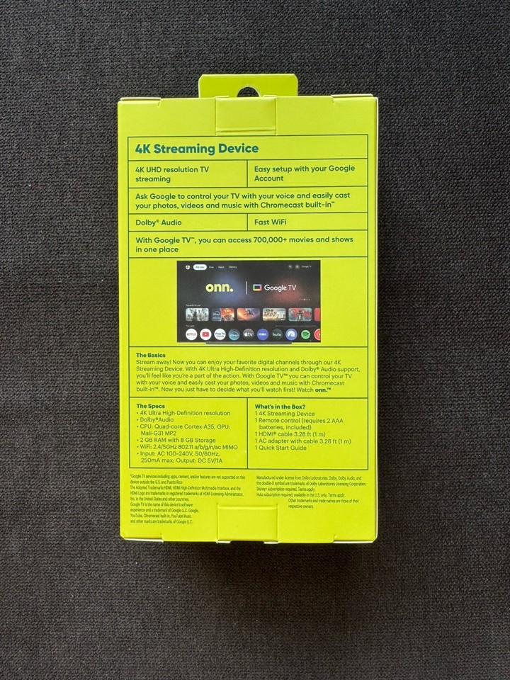 ONN 4K UHD Google TV Android Box Chromecast Built-in Streaming Device ...