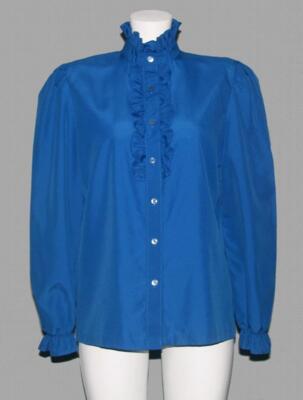 VTG Lucky Winner Blue Tuxedo Ruffle Front & Collar Secretary Blouse Wm ...