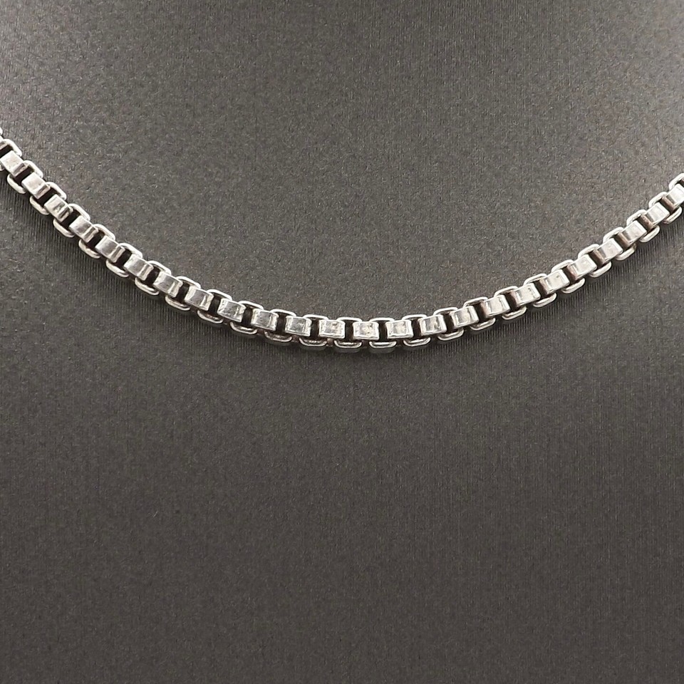 Sterling Silver Venetian Box Link Pendant Chain Necklace 27in Italy | eBay