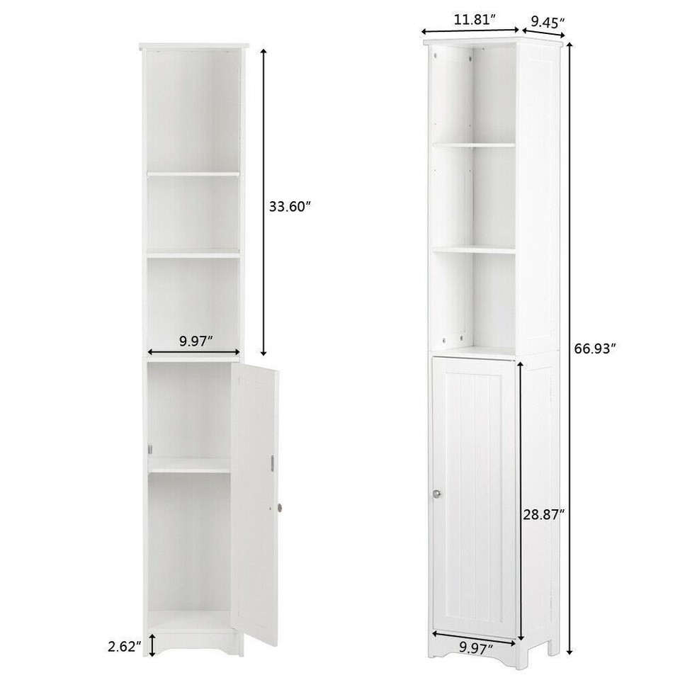 67'' Freestanding Floor Bathroom Storage Cabinet Narrow Slim Tall Tower ...