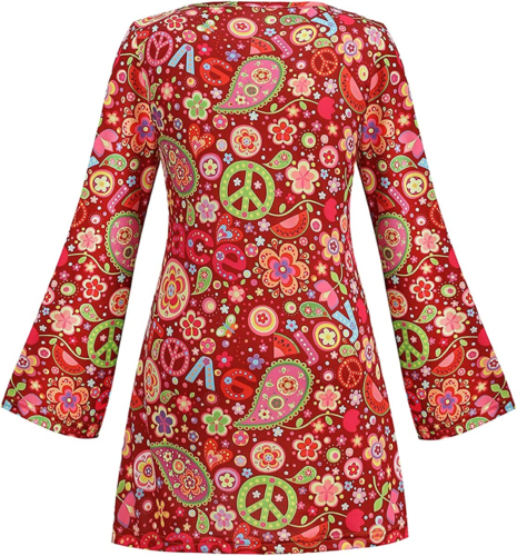 LMYOVE Girls Hippie Costume 60S Disco Party Dress Peace Loving Outfit M ...