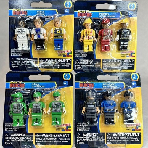 Make-It Blocks Figures MEDICAL POLICE FORCE FIREFIGHTER MILITARY 4 pks ...