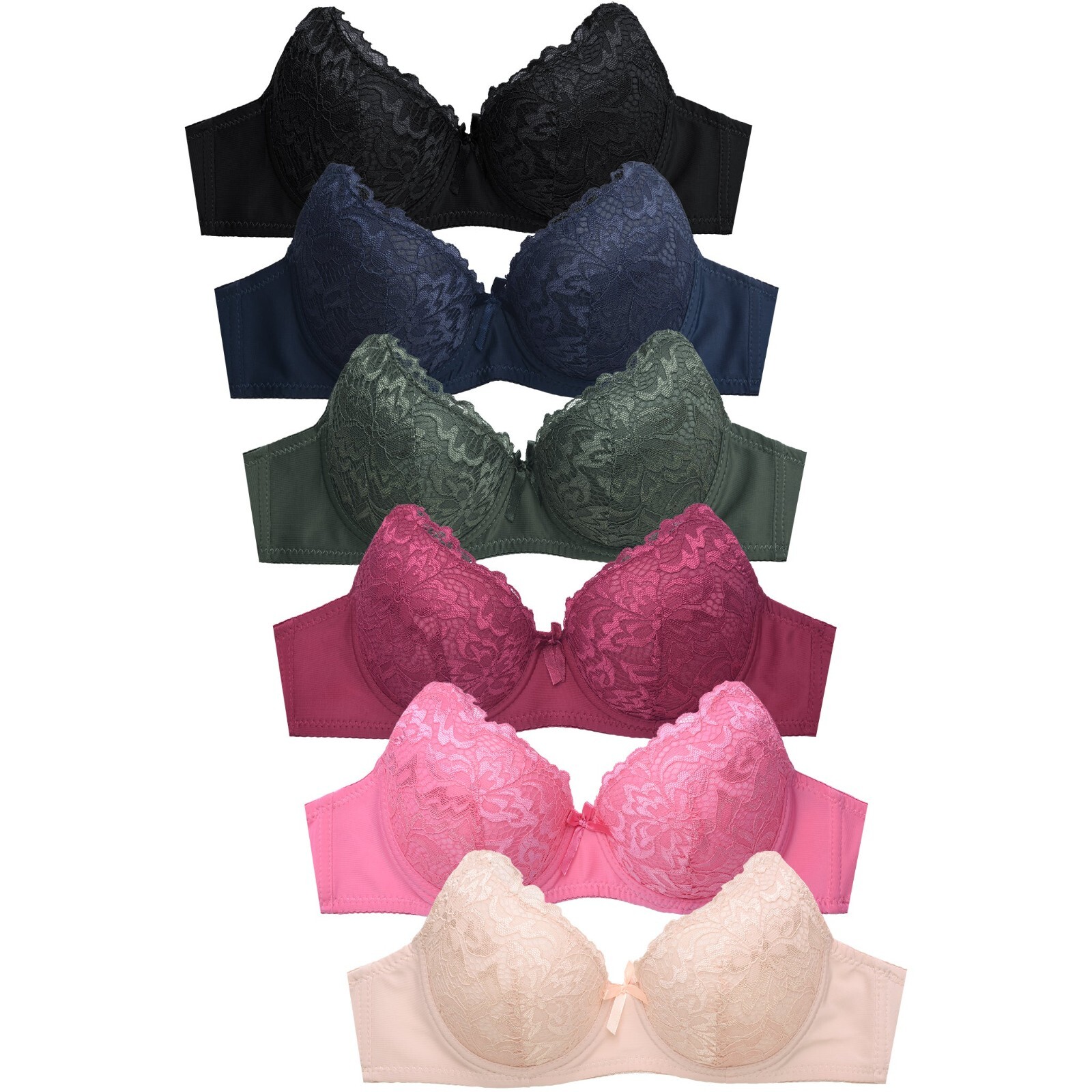 PACK OF 6 Women's Essentials Sofra Full Cup Lace Trim Bras by 247 ...