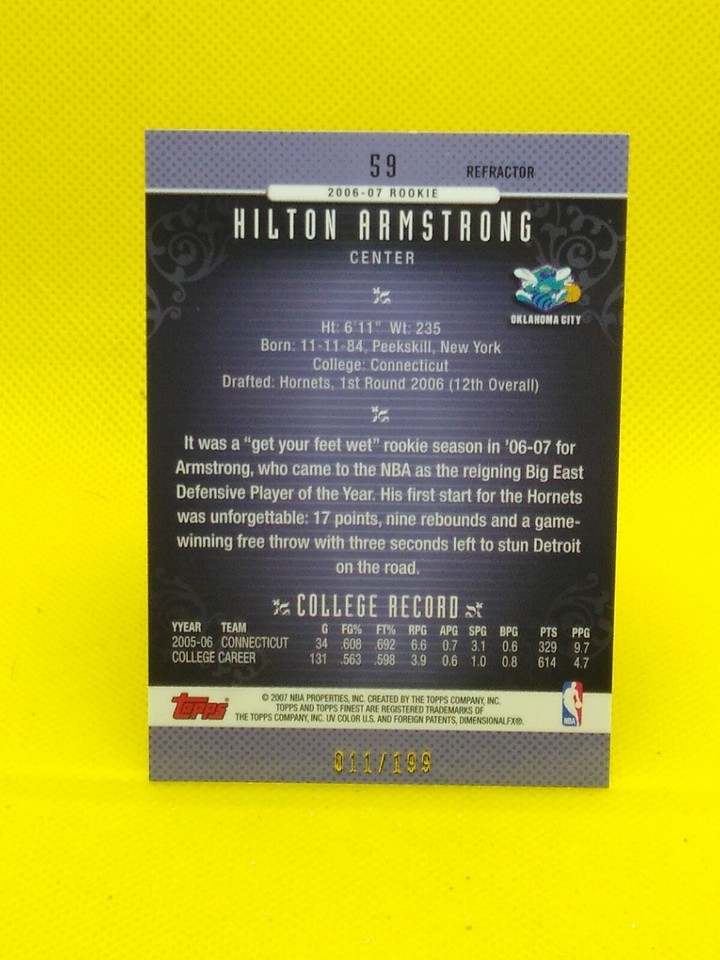 Hilton Armstrong 2006-07 Topps Finest ROOKIE REFRACTOR #59 UCONN ...