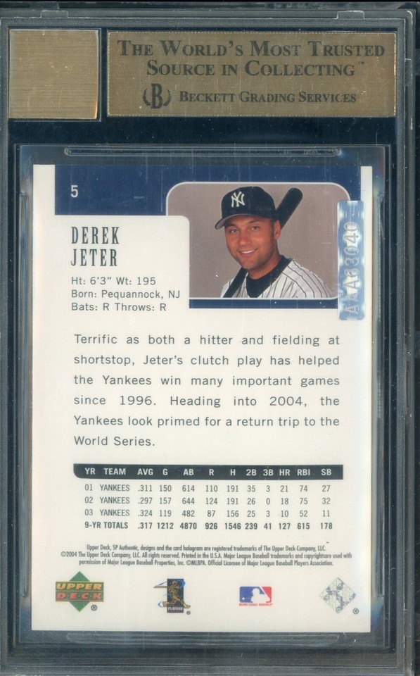 2004 SP Authentic Game-Dated Derek Jeter HOF Signed 1/1 BGS 9.5 w/ 10 ...