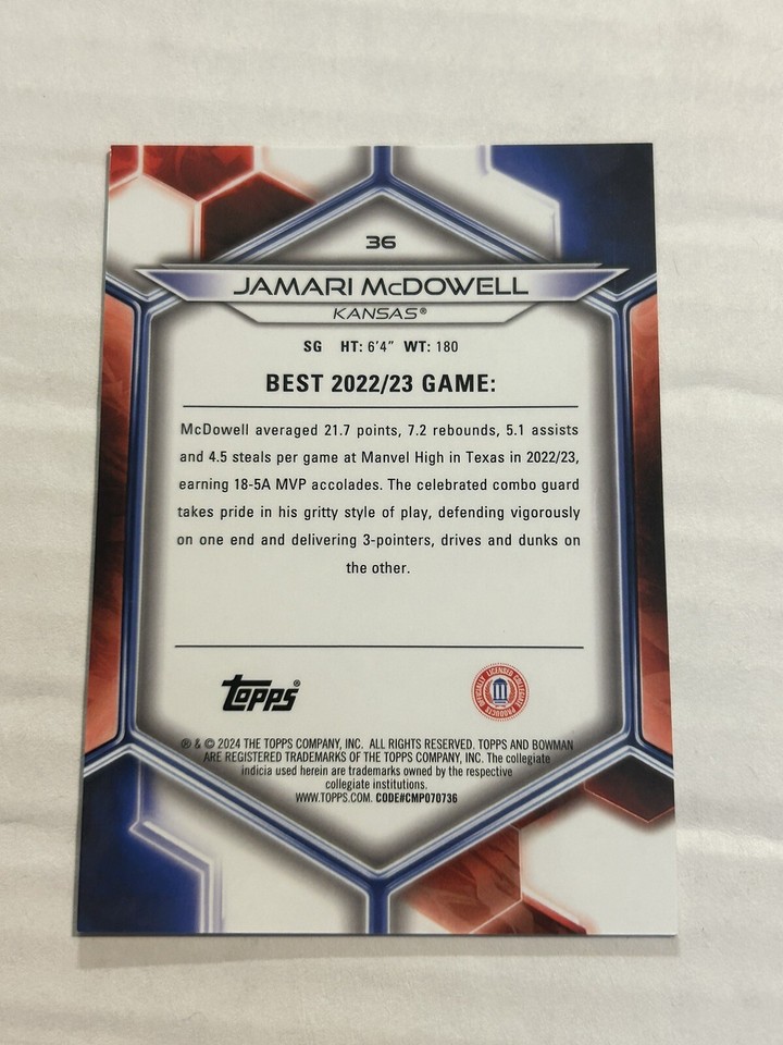 2023-24 BOWMAN’S BEST U JAMARI MCDOWELL 99/100 MAGENTA LAVA REFRACTOR ...