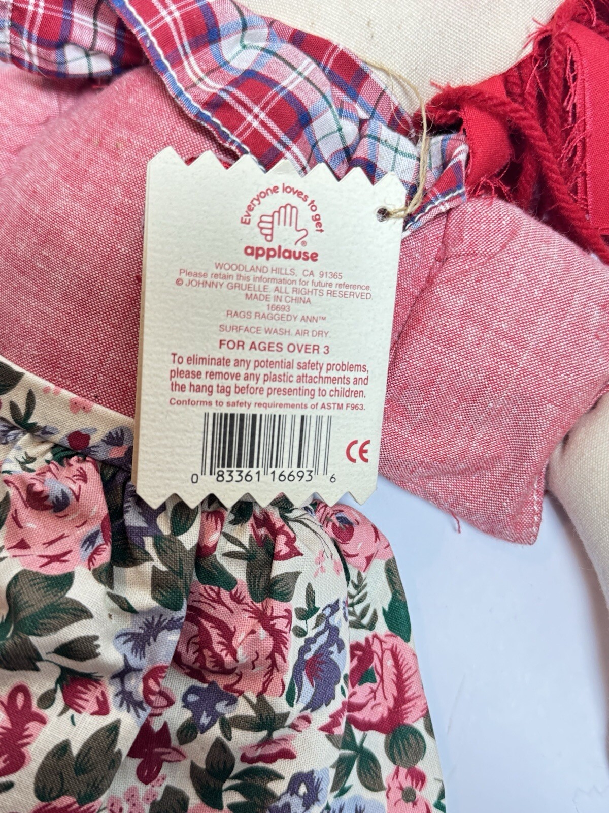 16" Rags Raggedy Ann Doll By Applause Fabric & Yarn Hair Signed By Kim ...