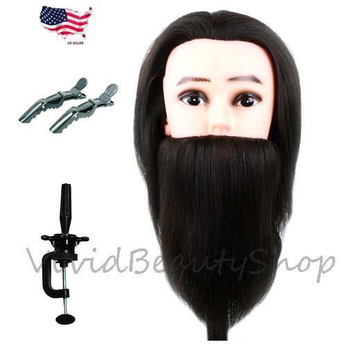 Men Human Hair Beard Mannequin Head Cosmetology Barber Training Doll ...
