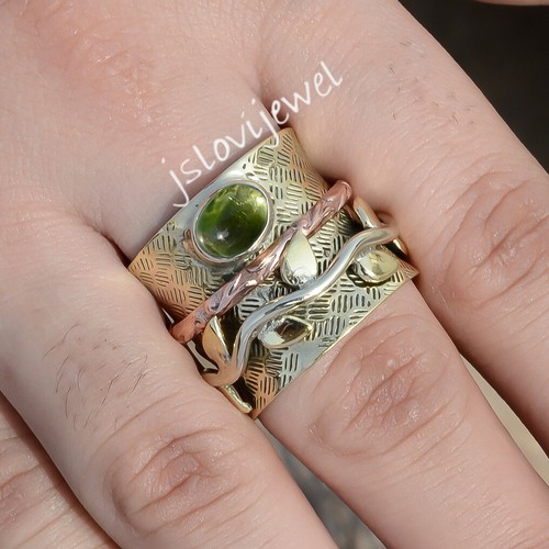 Faceted Peridot Gemstone 925 Sterling Silver Anxiety Relife Spinner ...