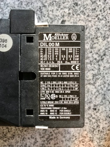 Klöckner Moeller Lastschütz DIL 00 M mit Aufsatz 22 DIL M ...